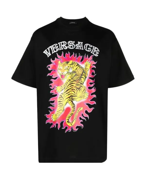 Versace Roar-print Cotton T-shirt - Black