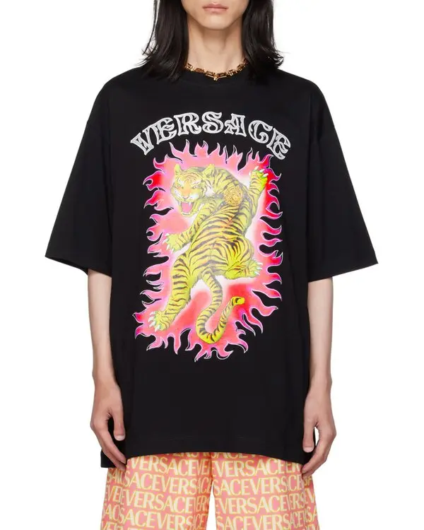 Versace Roar-print Cotton T-shirt - Black