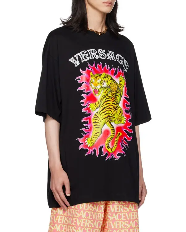 Versace Roar-print Cotton T-shirt - Black