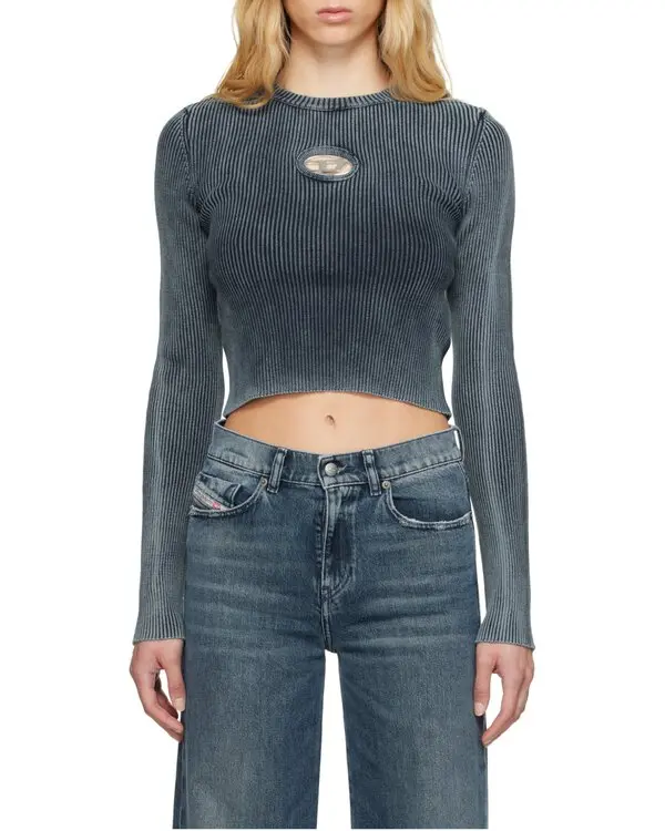 DIESEL® Oval D Rib-knit Cropped Top - Blue