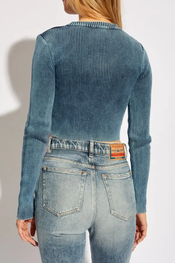 DIESEL® Oval D Rib-knit Cropped Top - Blue