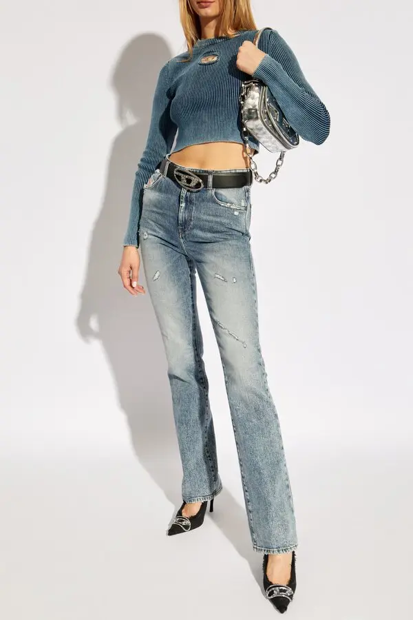 DIESEL® Oval D Rib-knit Cropped Top - Blue