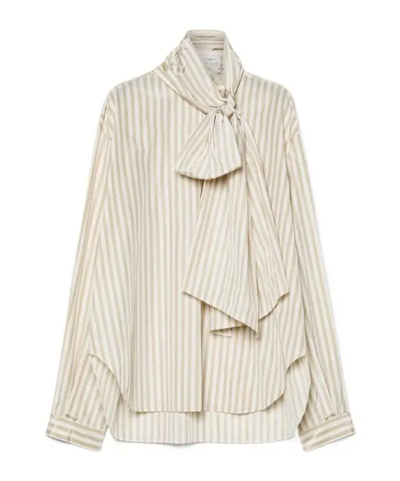 FORTE_FORTE Striped Tie-neck Long Sleeved Shirt - Lichene
