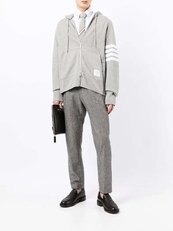 Thom Browne Classic Loopback 4-bar Zip-up Hoodie - Light Gray