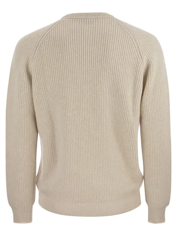 Peserico Crewneck Jumper With Ribbed Details - Nude