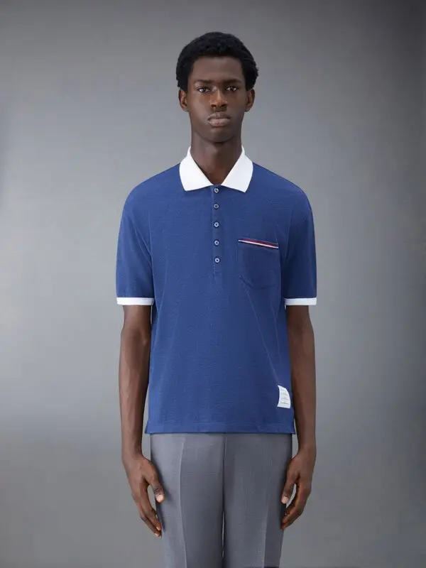 Thom Browne Logo Patch Stripe-detailed Polo Shirt