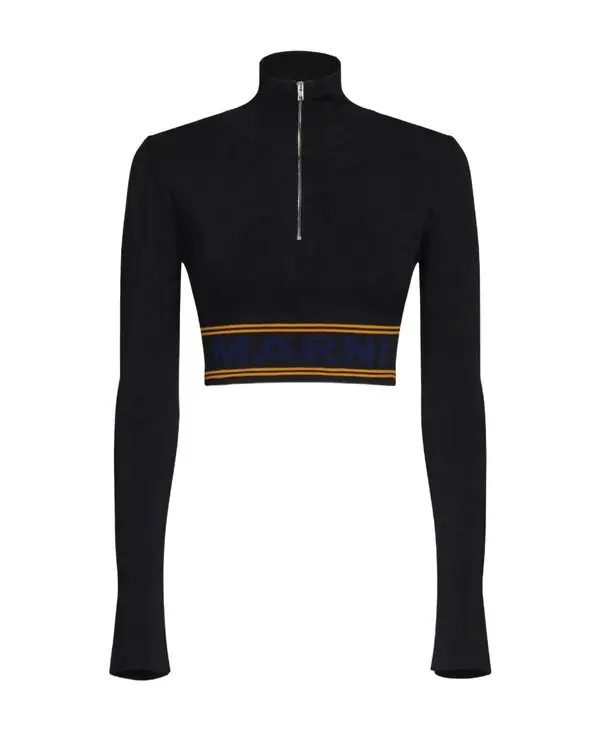 Marni Logo Intarsia-knit High Neck Cropped Jumper