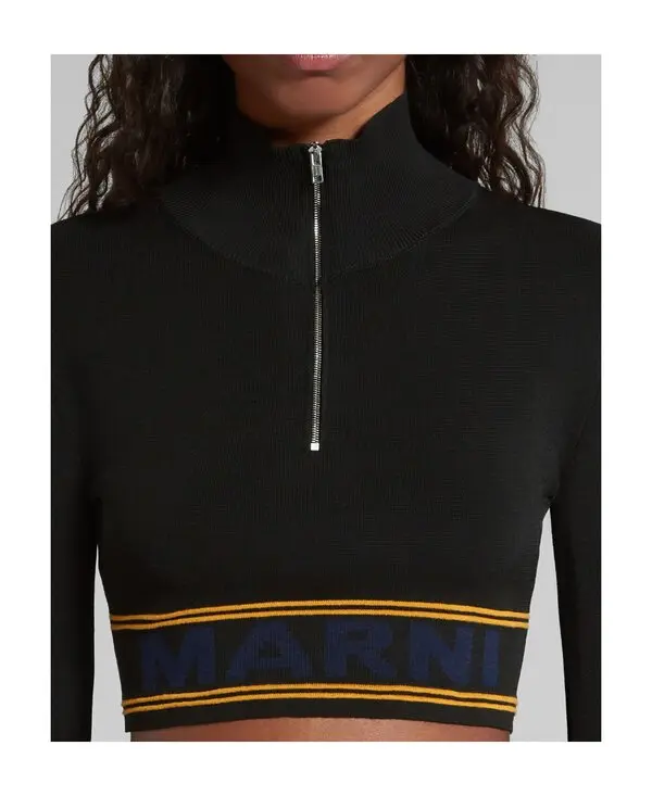 Marni Logo Intarsia-knit High Neck Cropped Jumper
