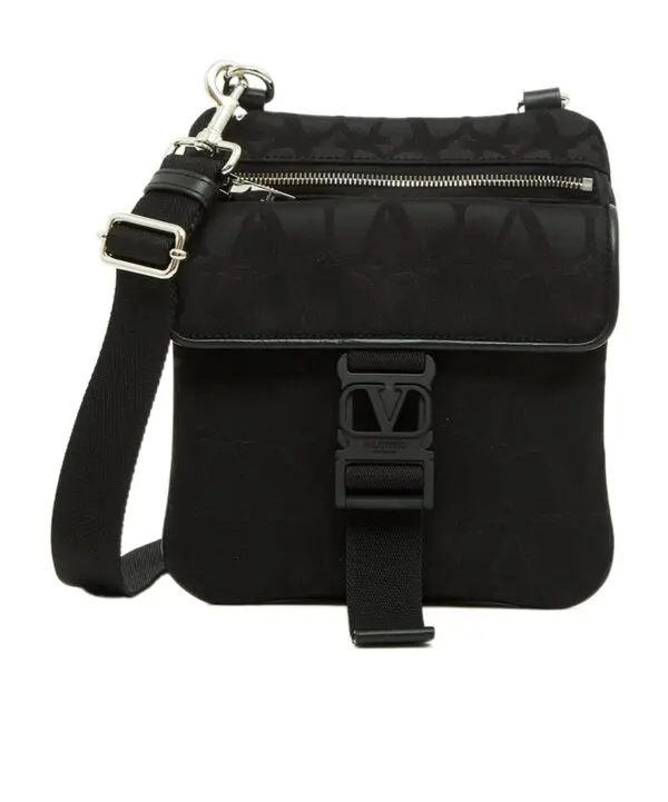 Valentino Garavani Toile Iconographe Zip-up Messenger Bag - Black