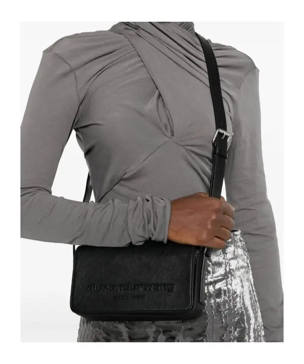Alexander Wang Logo Embossed Foldover Top Shoulder Bag - Black