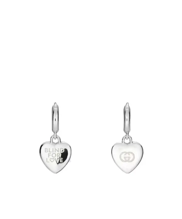 Gucci Blind For Love" Heart Hoop Earrings - Silver