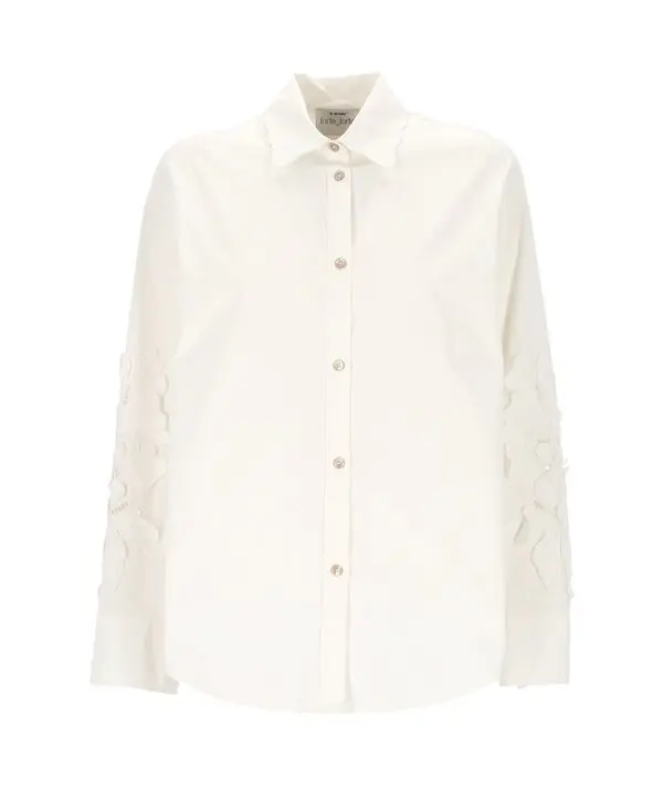 FORTE_FORTE Floral Sleeve Button-up Shirt - White