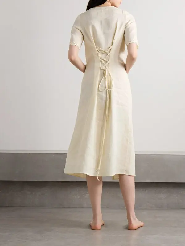 Sleeper Sofia Embroidered Linen Midi Dress