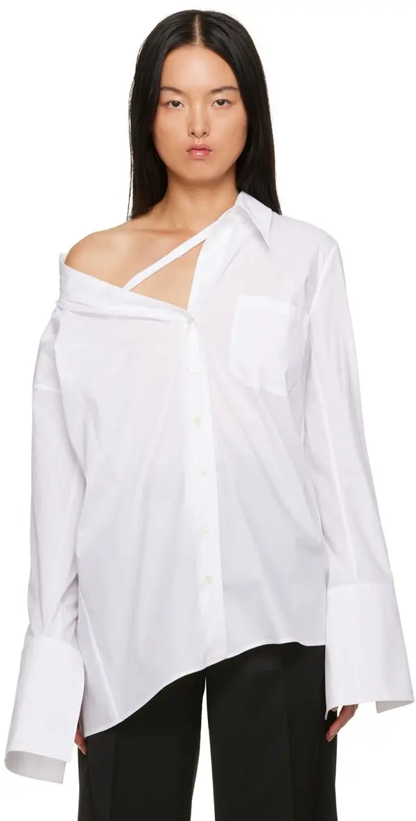 ANN DEMEULEMEESTER Asymmetrical Hem Long-sleeved Shirt - White