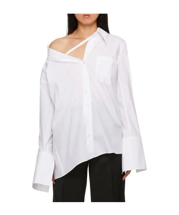ANN DEMEULEMEESTER Asymmetrical Hem Long-sleeved Shirt - White