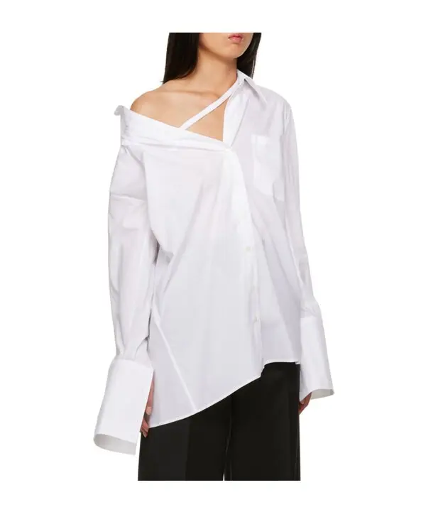ANN DEMEULEMEESTER Asymmetrical Hem Long-sleeved Shirt - White
