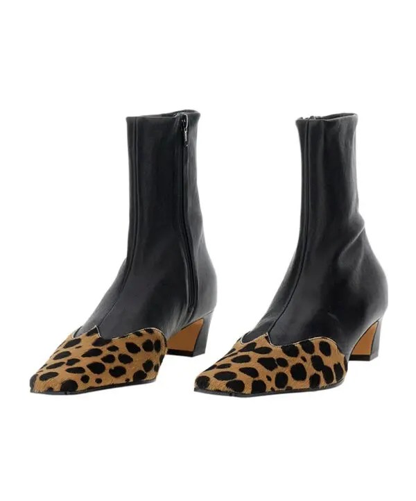 Khaite 40mm Nevada Hyena-print Square Toe Boots - Black