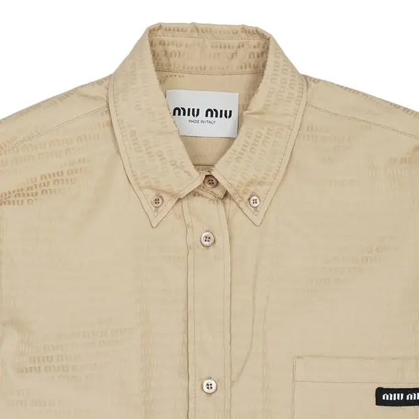 Miu Miu Long Sleeve Shirt Dress With All-over Logo Pattern