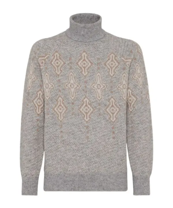 Brunello Cucinelli Geometric Jacquard Turtleneck Knit Jumper