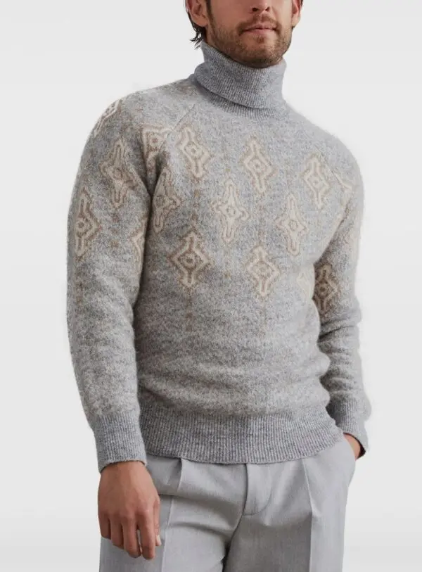 Brunello Cucinelli Geometric Jacquard Turtleneck Knit Jumper