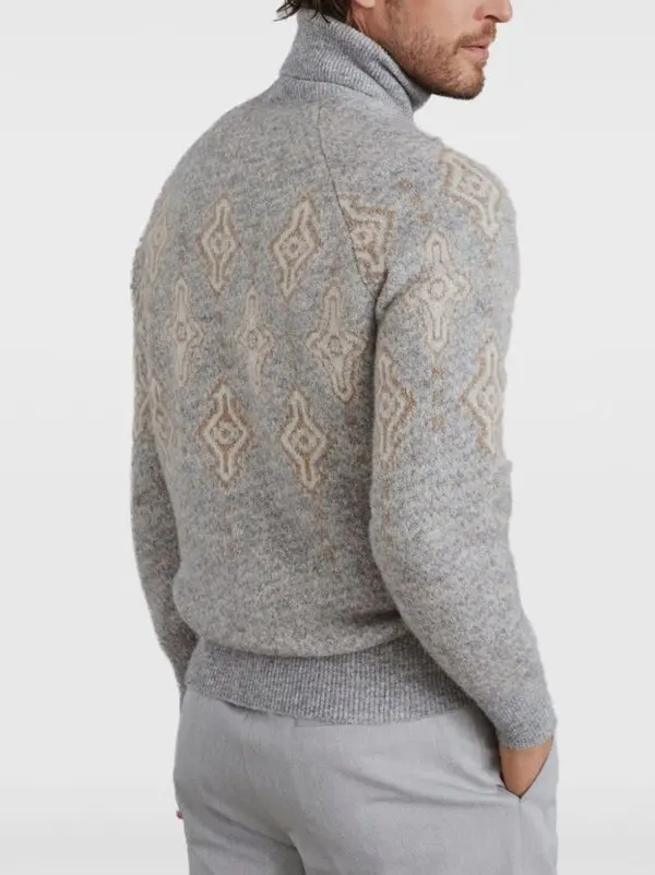 Brunello Cucinelli Geometric Jacquard Turtleneck Knit Jumper