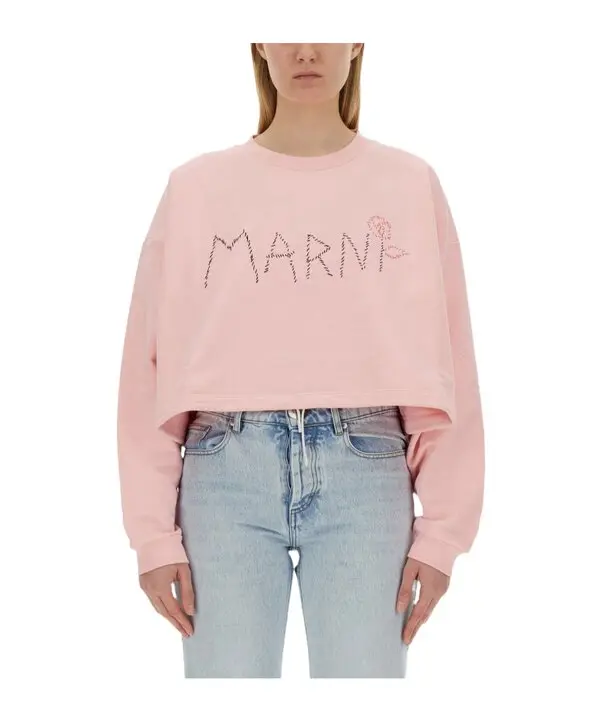 Marni Logo Detailed Cropped Sweatshirt