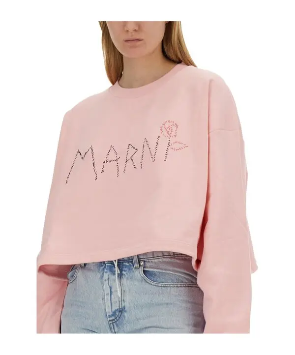 Marni Logo Detailed Cropped Sweatshirt
