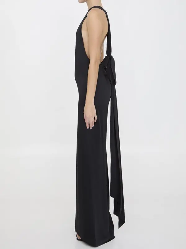 Saint Laurent Sleeveless Maxi Dress With Back Bow Detail - Black