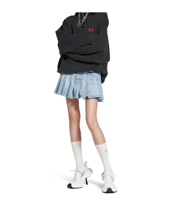 Balenciaga Pleated Denim Mini Skirt - Light Blue