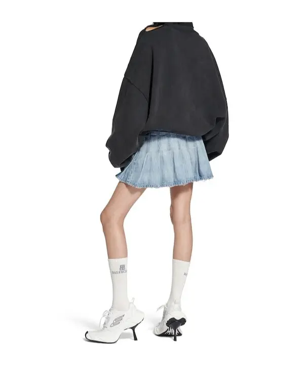 Balenciaga Pleated Denim Mini Skirt - Light Blue