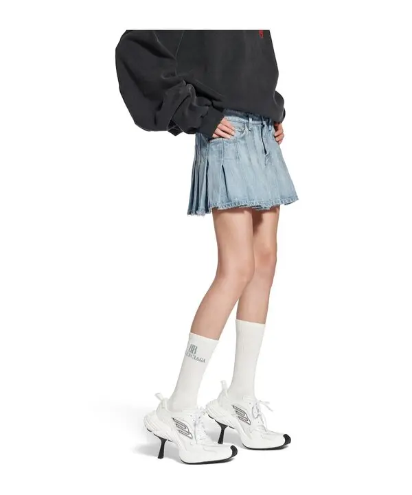 Balenciaga Pleated Denim Mini Skirt - Light Blue