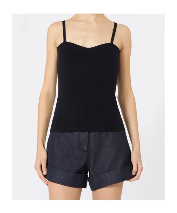 Max Mara Spaghetti Strap Sweetheart Neck Top - Black