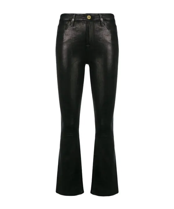 FRAME High Waist Flare Leg Leather Trousers