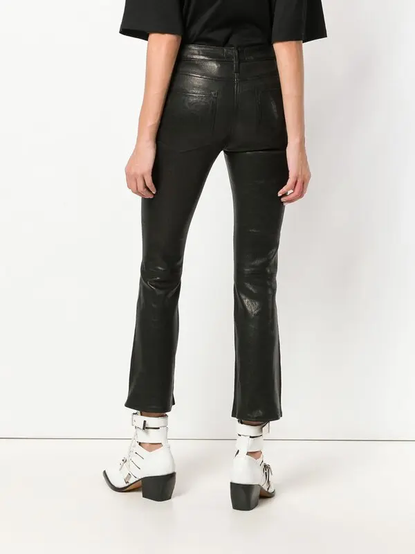 FRAME High Waist Flare Leg Leather Trousers