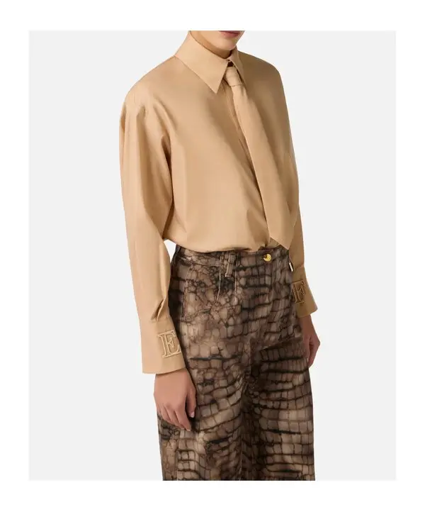 Elisabetta Franchi Tie Detail Cotton Shirt With Embroidered Cuffs