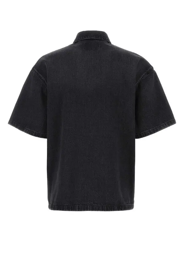 Prada Logo Plaque Short Sleeved Denim Shirt