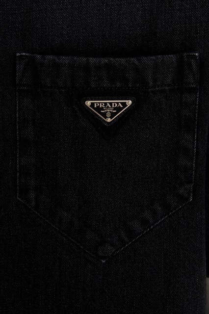 Prada Logo Plaque Short Sleeved Denim Shirt