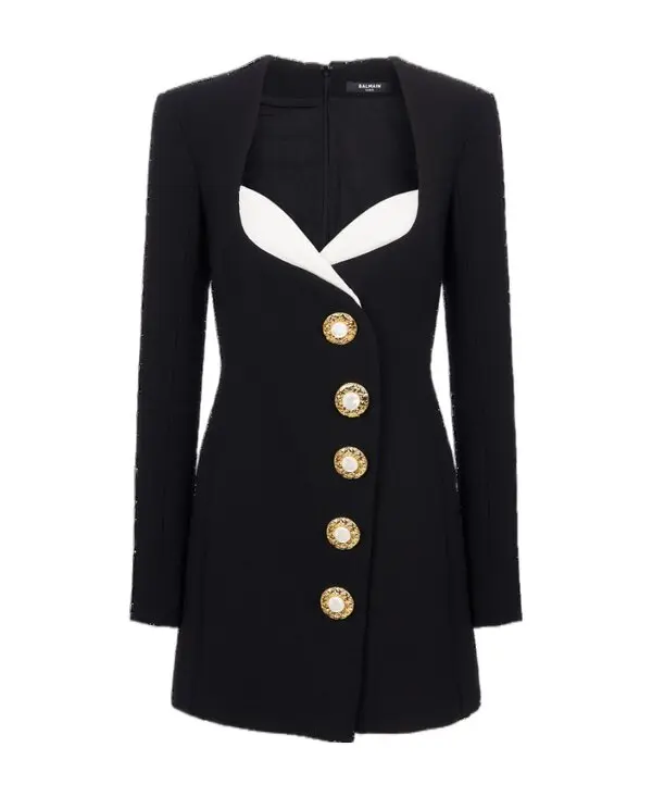 Balmain V-neck Layered Dress With Decorative Buttons