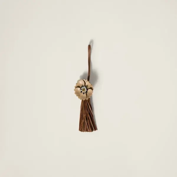 Miu Miu Floral Fringed Bag Trick - Cognac/sand Beige