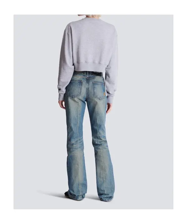 Balmain Logo Printed Cropped Sweatshirt - Grey