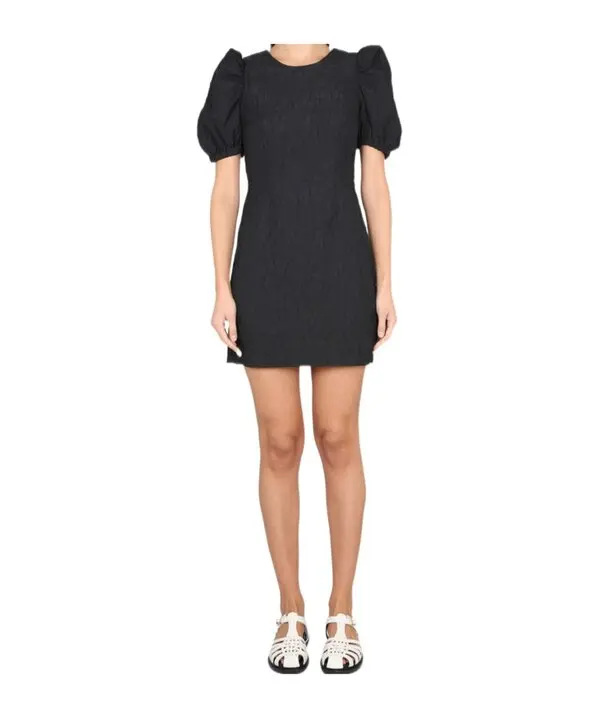 Baum Und Pferdgarten Puff Sleeve Dress With Open Back And Tie Details - Black