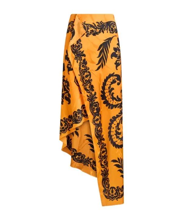 Etro Stencil Floral Printed Asymmetric Wrap Skirt - Orange