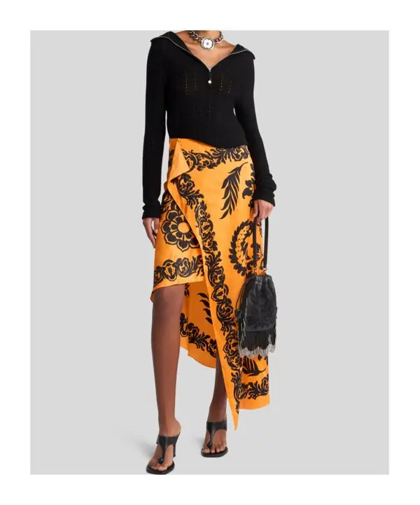 Etro Stencil Floral Printed Asymmetric Wrap Skirt