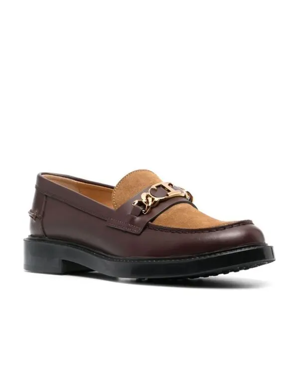 TOD'S Logo Plaque Round Toe Loafers - Black