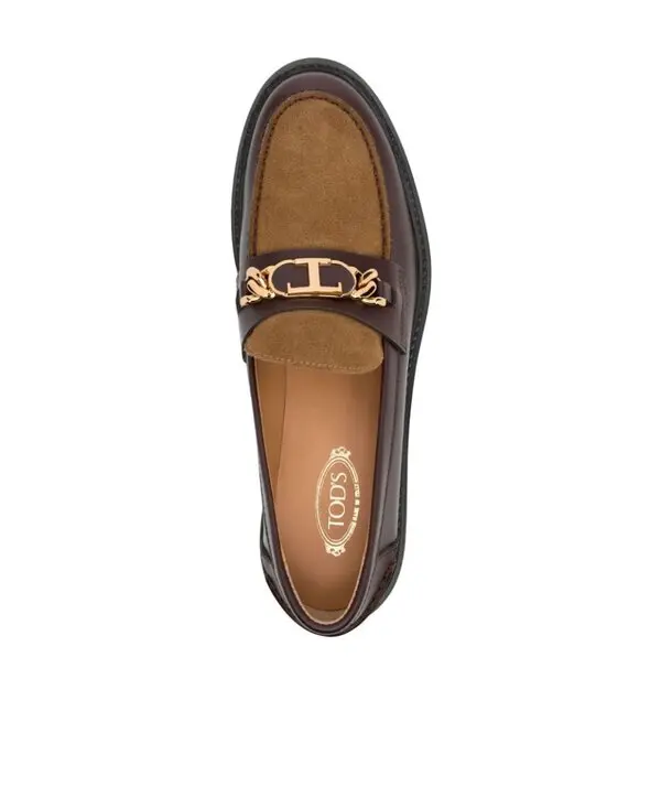 TOD'S Logo Plaque Round Toe Loafers - Black