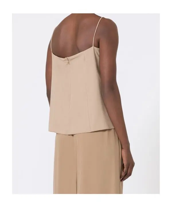 Max Mara Munghia" V-neck Spaghetti Strap Top In Washed Silk Canvas - Hazelnut Brown