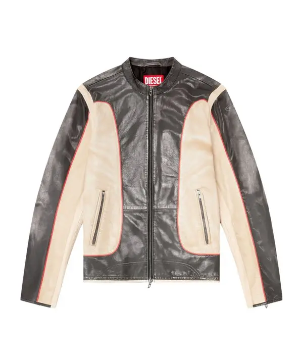 DIESEL® Leather Biker Jacket - Beige/black