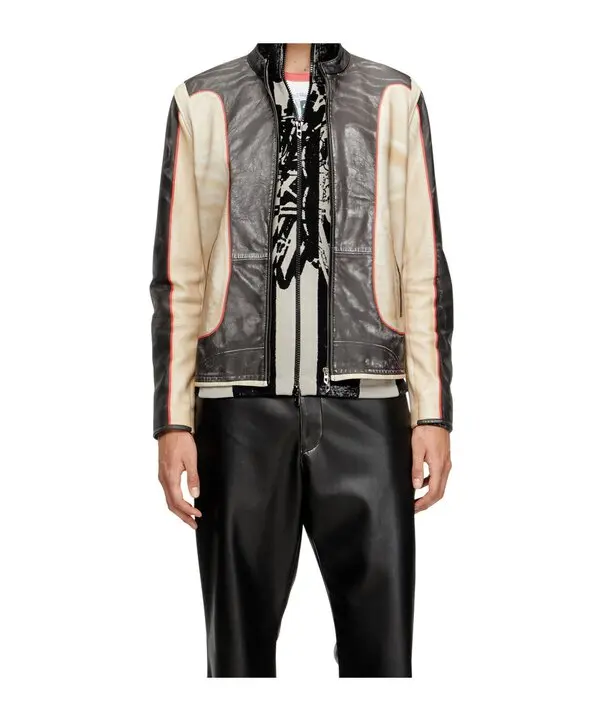 DIESEL® Leather Biker Jacket - Beige/black