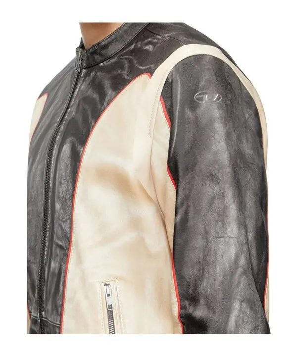 DIESEL® Leather Biker Jacket - Beige/black
