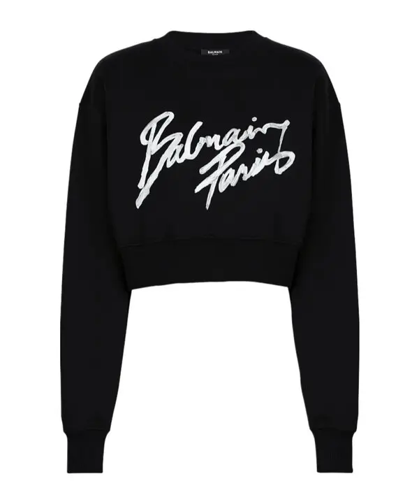 Balmain Logo Printed Cropped Sweatshirt - Black